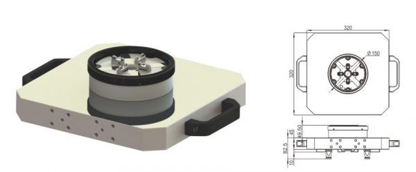 CPWS®-EROWA D150 power chuck on a UPC Aluminium pallet with centering ...